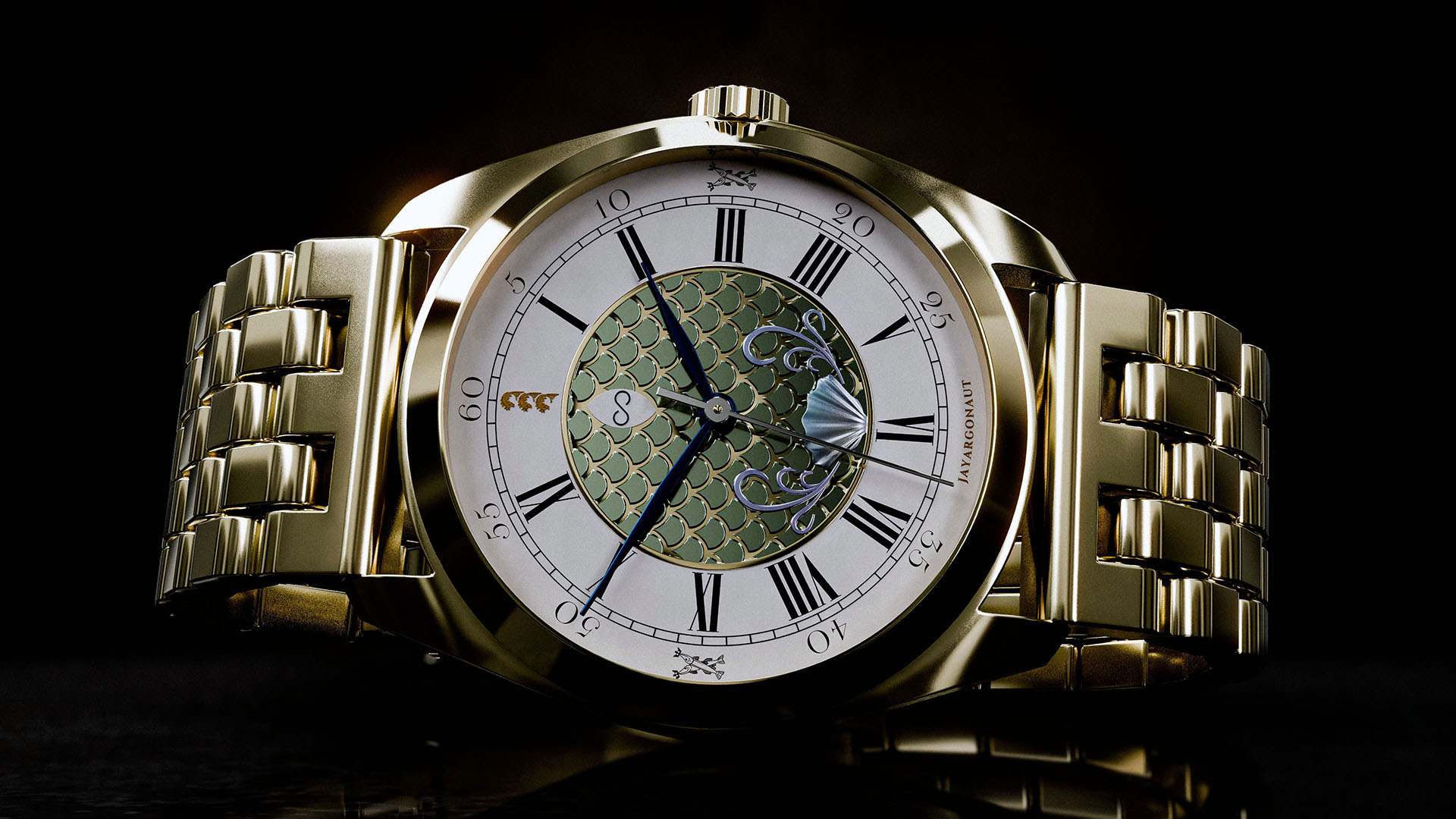 Fish-Dial Watch 3D Blender Model – In Yellow Gold With Watch Bracelet ...